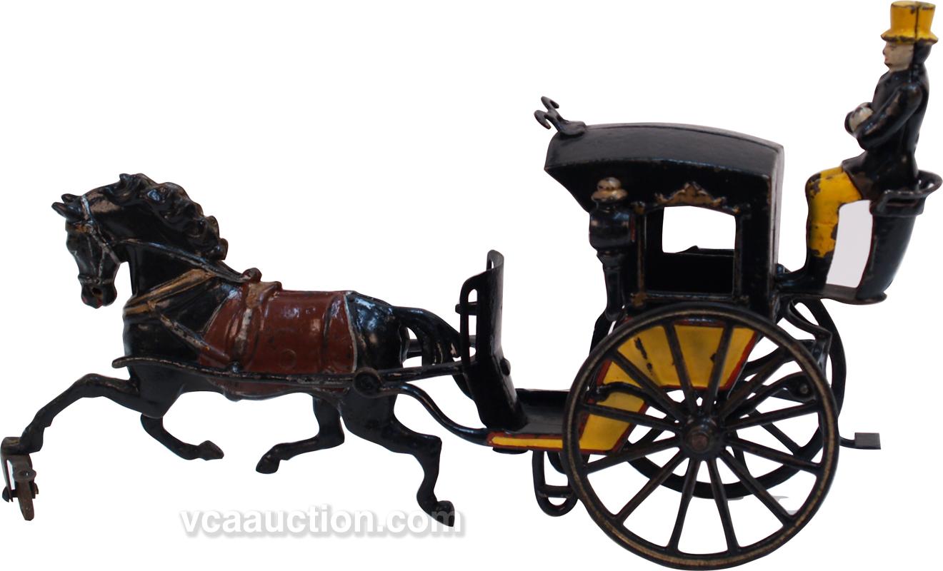 Antique Cast-Iron Hanson Horse Drawn Cab Carriage c1880