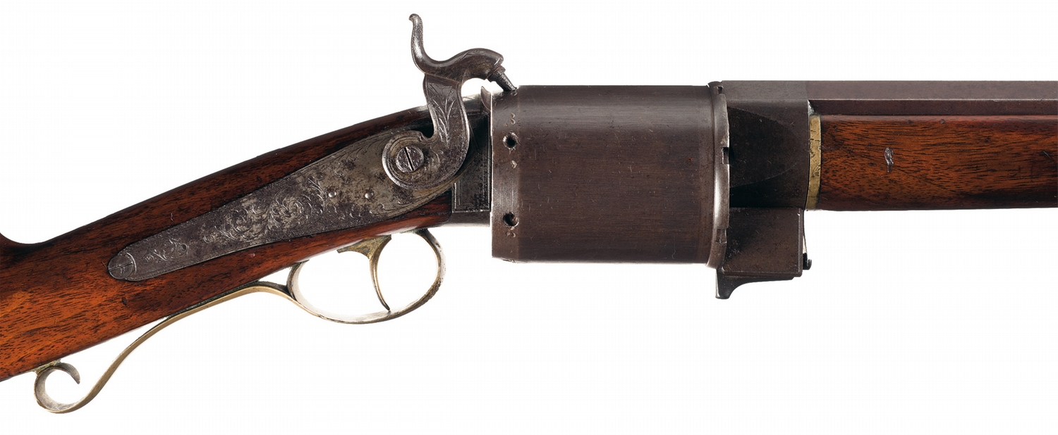 Scarce Engraved William Billinghurst Pill Lock Revolving Rifle