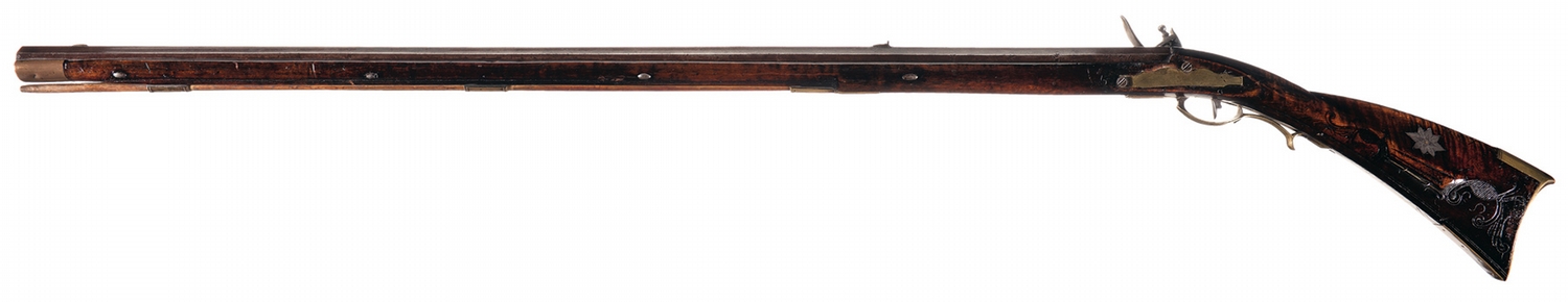 Desirable Heavy Barreled Flintlock Kentucky Rifle with Carved Stock