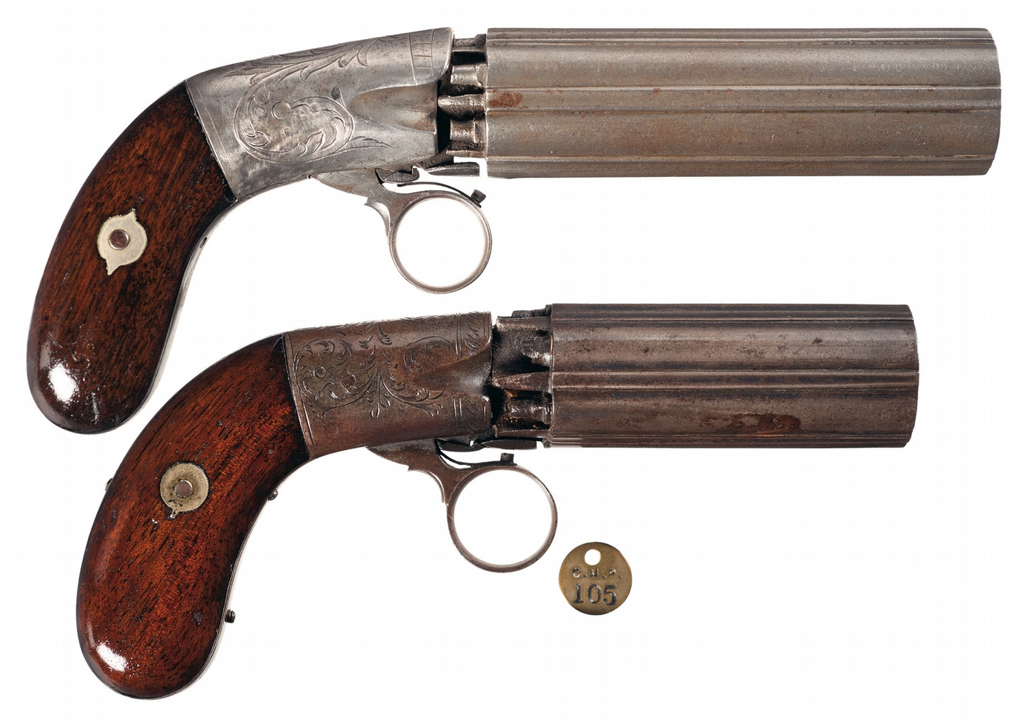 Collector's Lot of Two Percussion Pepperboxes -A) Unmarked Percussion ...