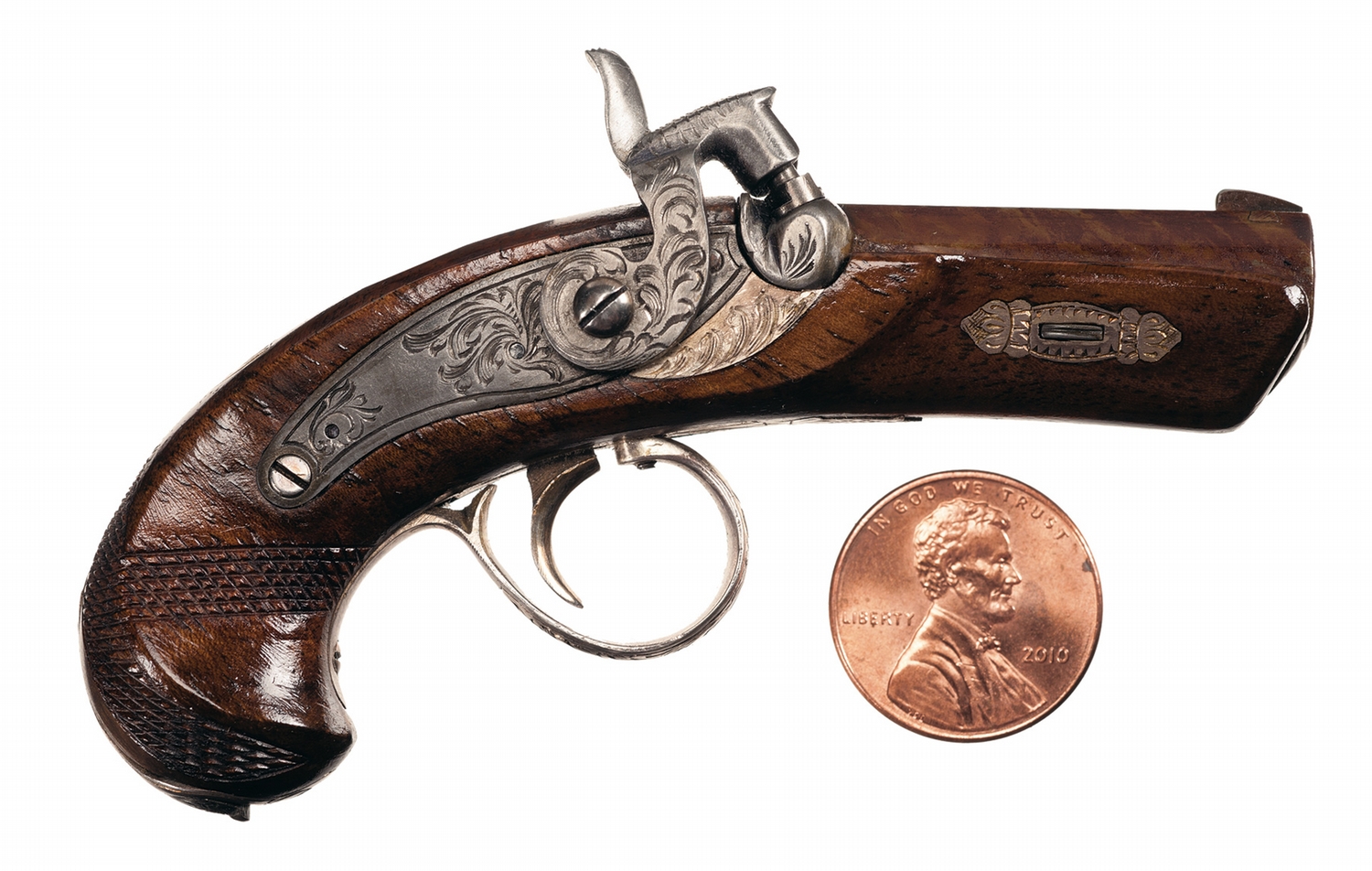 Cased Matched Pair of Engraved and Silver Mounted Miniature Percussion ...