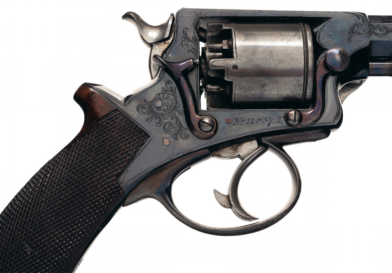 Cased Engraved English Tranter Patent Double Action Percussion Revolver ...