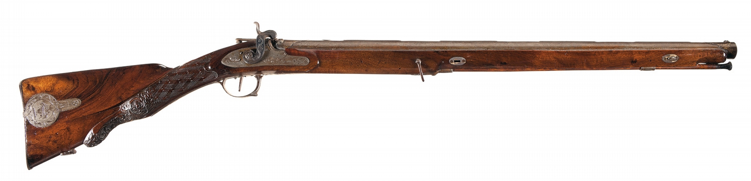 Engraved Percussion Jaeger Rifle with Relief Carved Stock