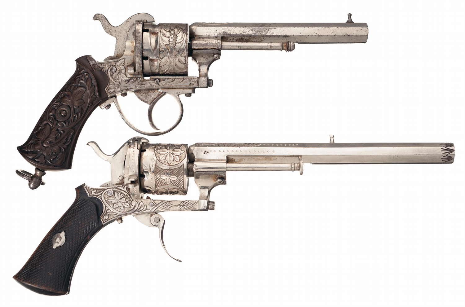 Two Pinfire Revolvers -A) Engraved Belgium Guardian Model of 1878 ...