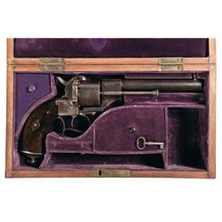 Cased Engraved Unmarked Double Action Pinfire Revolver