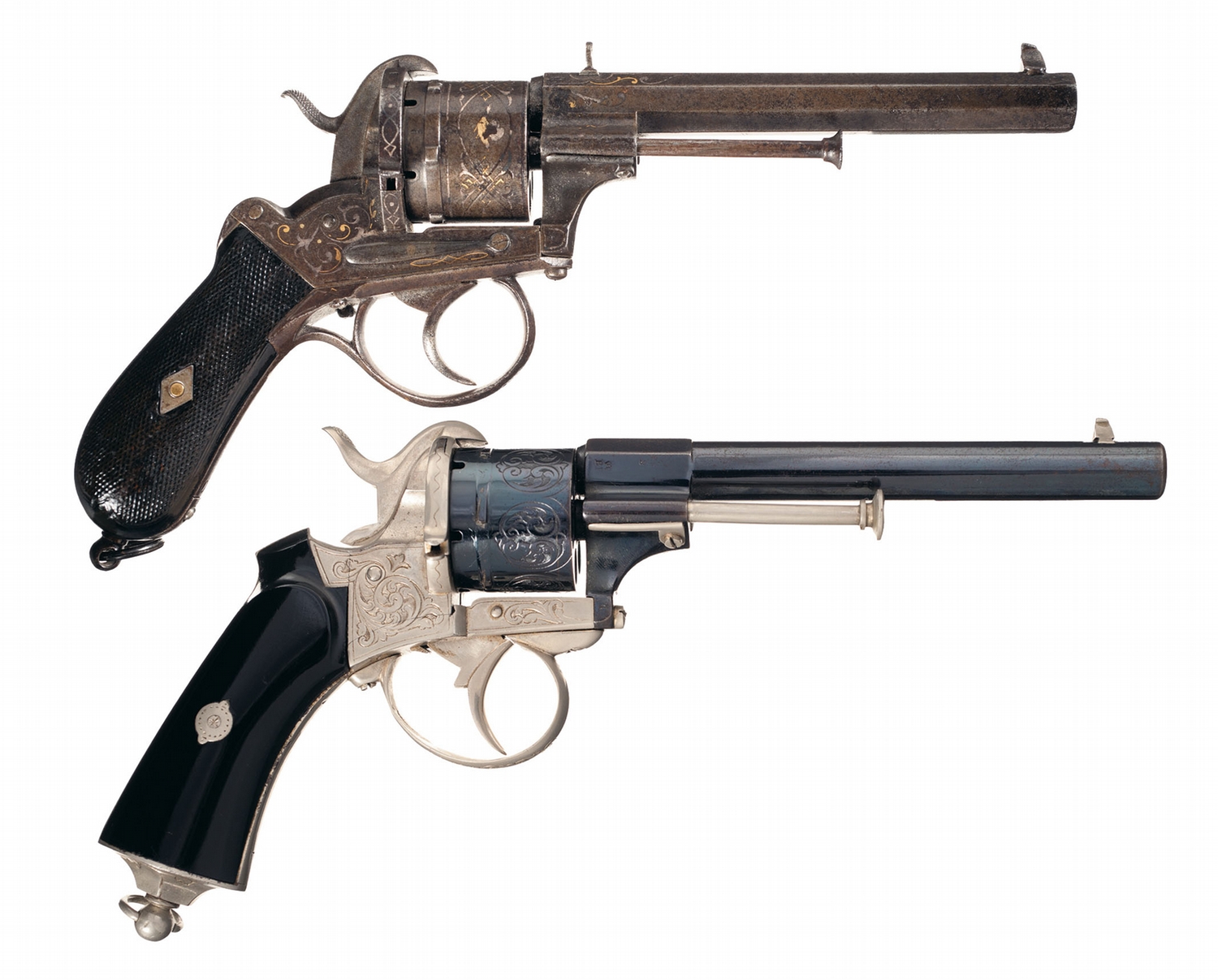 Collector's Lot of Two Pinfire Revolvers -A) Gold and Silver Inlaid ...
