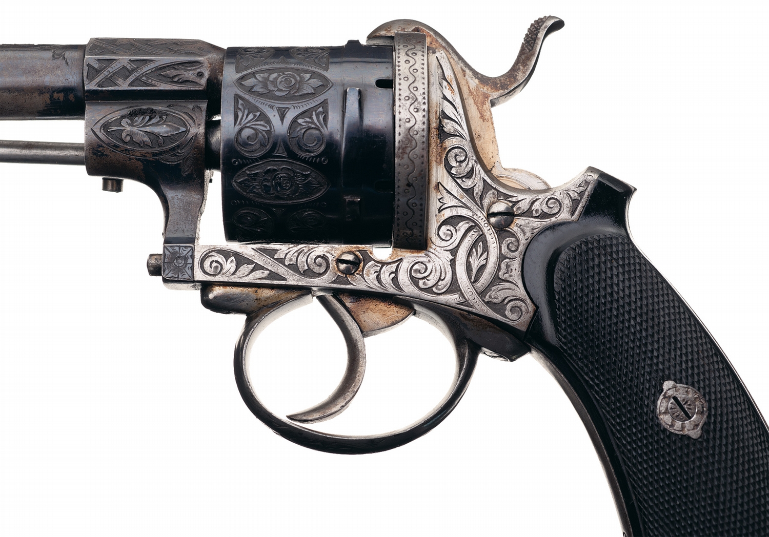 Finely Engraved European Double Action Pinfire Revolver