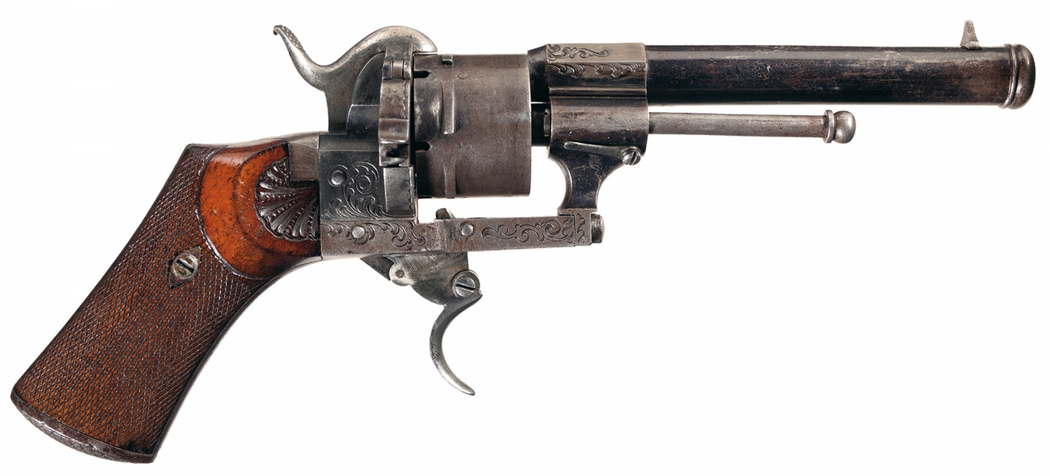 Engraved Large Frame Double Action Pinfire Revolver