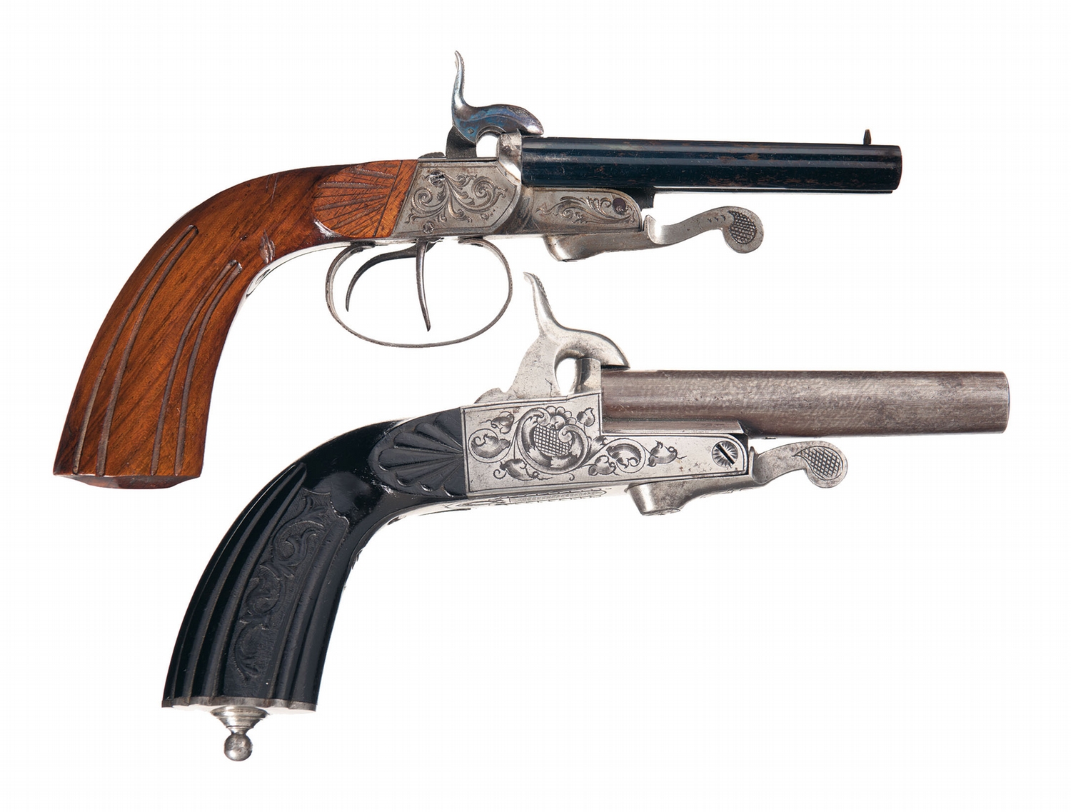 Collector's Lot of Two Pinfire Pistols -A) Engraved Double Barrel ...