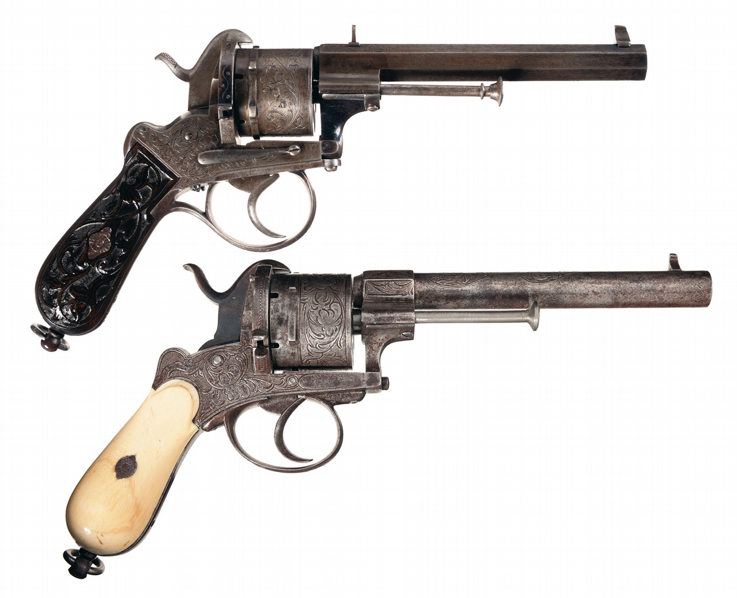 Collector's Lot of Two Engraved Pinfire Revolvers -A) Engraved Double ...