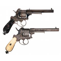 Collector's Lot of Two Engraved Pinfire Revolvers -A) Engraved Double ...