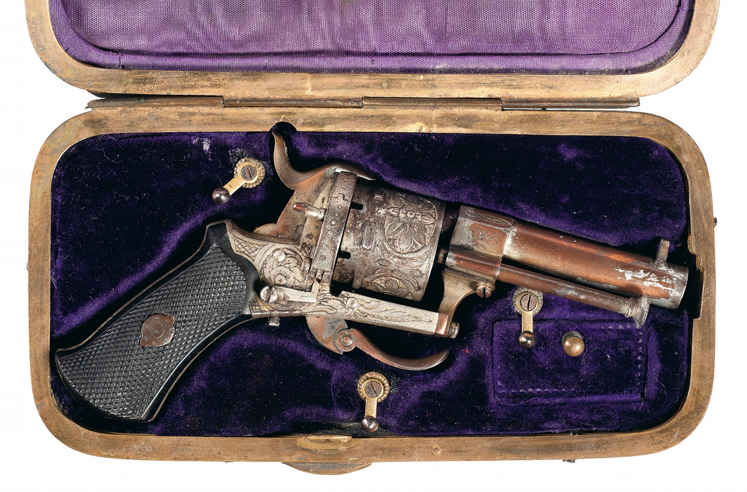 Engraved Pinfire Revolver with Unique Combination Case