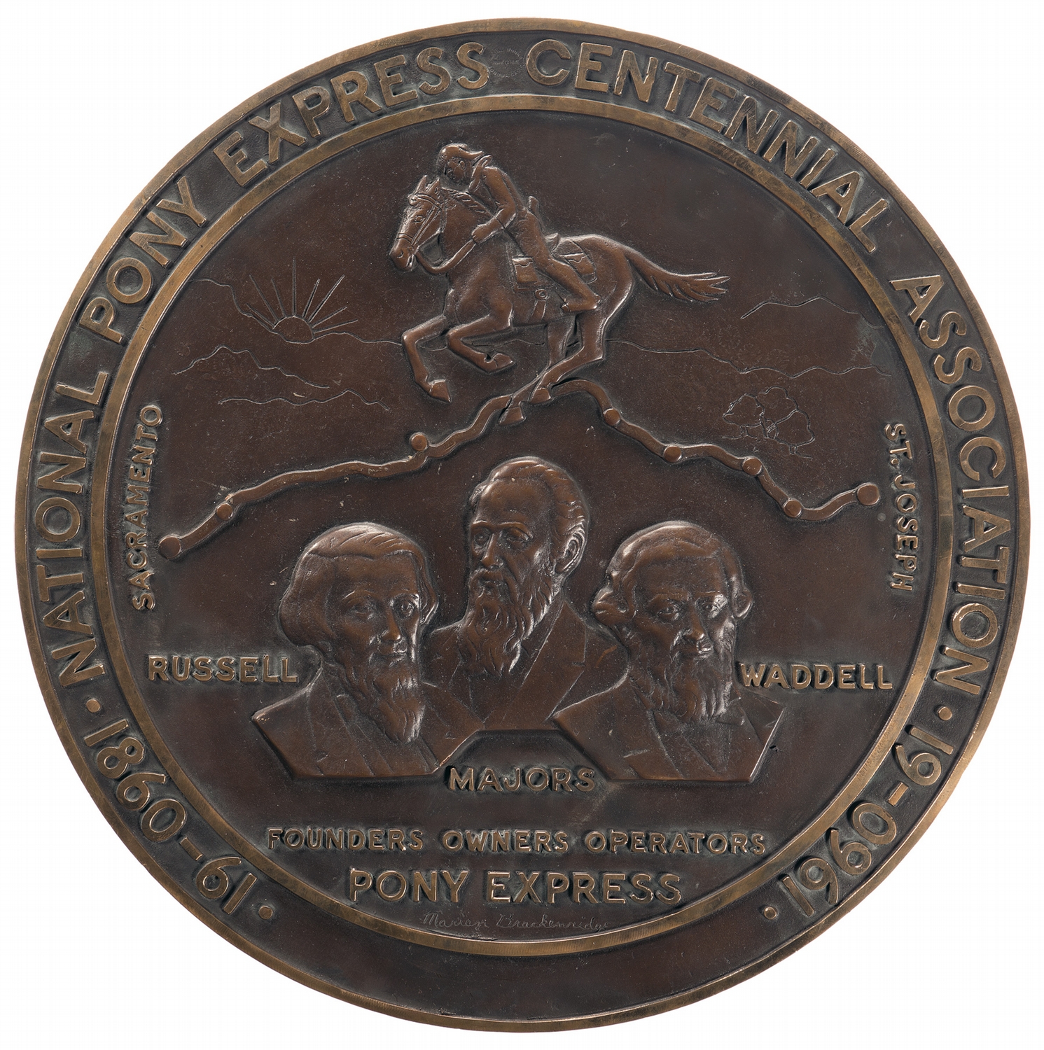 Marian Breckenridge's Pony Express Centennial Bronze Plaque
