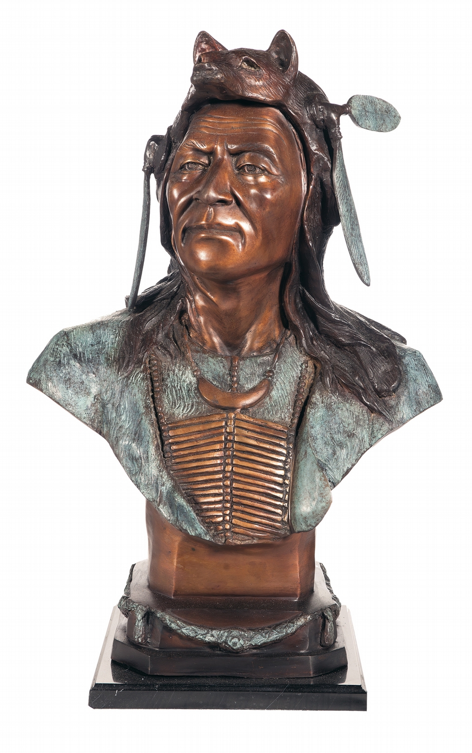 Chief Wolf Robe Bronze Bust