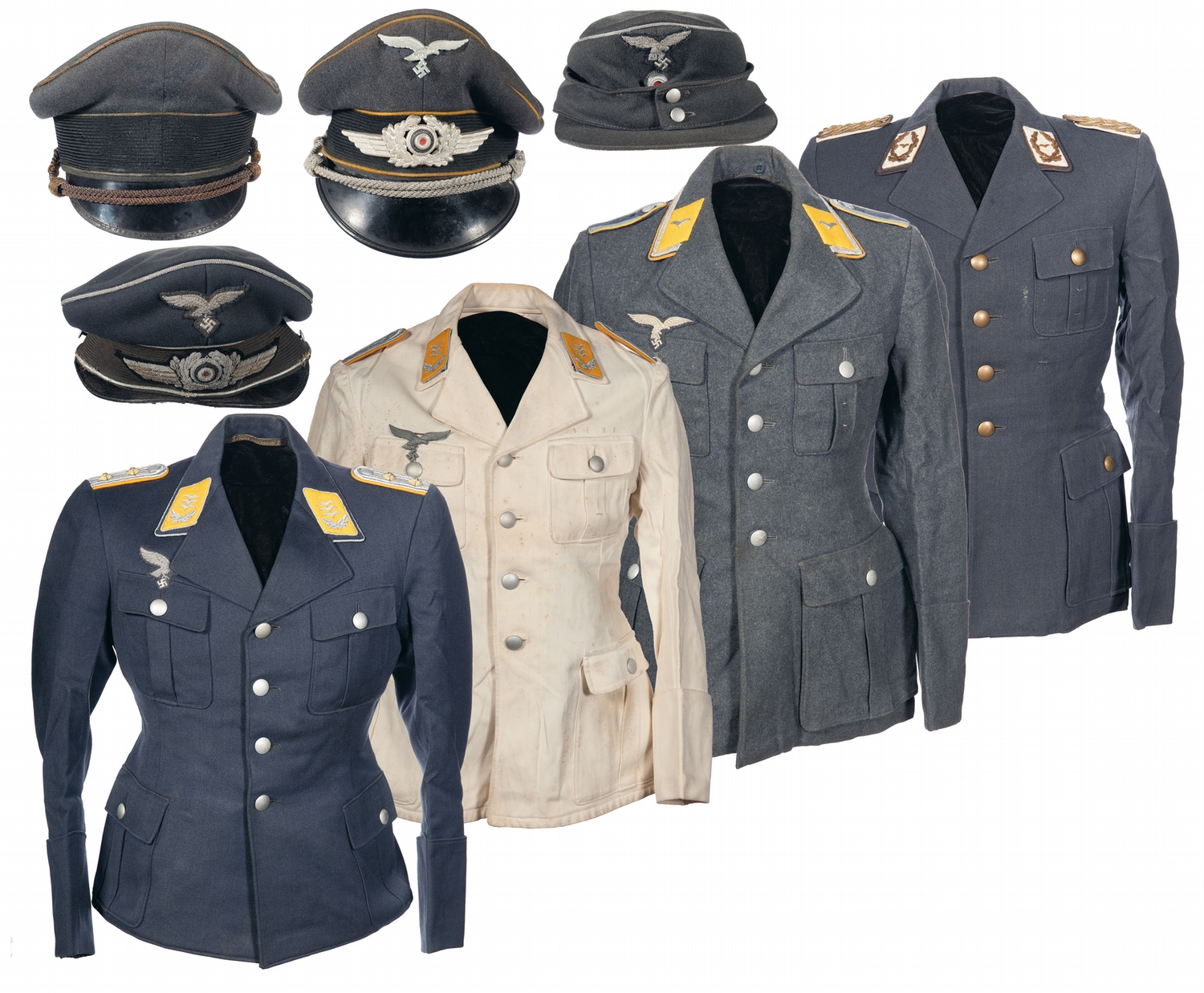 Grouping of Luftwaffe Coats and Hats, Including a Generalmajor's Coat