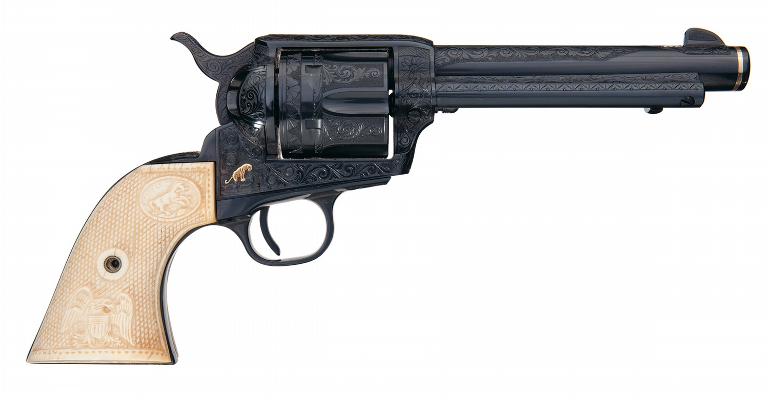 Custom Engraved Gold Inlaid Postwar Colt Single Action Army Revolver ...