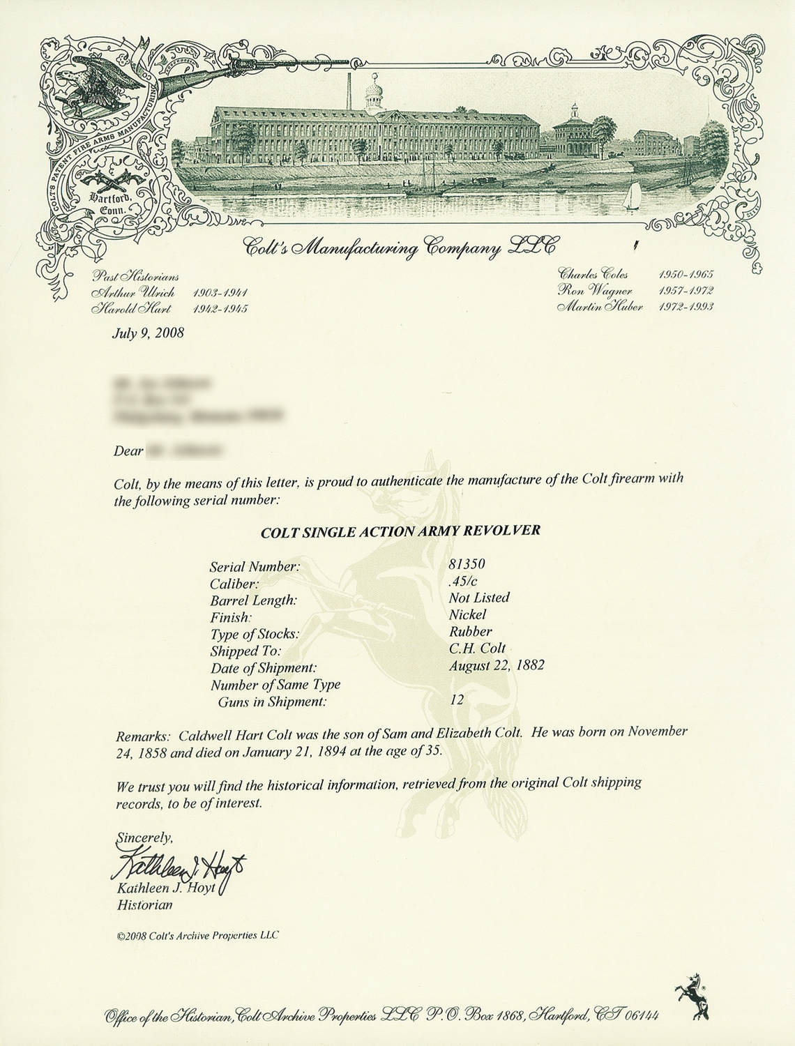 Historical Black Powder Colt Single Action Army Revolver with Factory ...