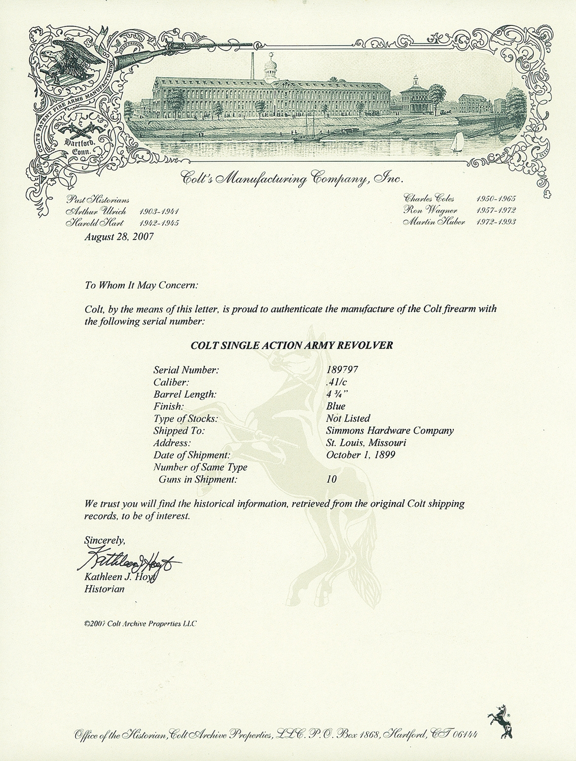 First Generation Colt Single Action Army Revolver with Factory Letter