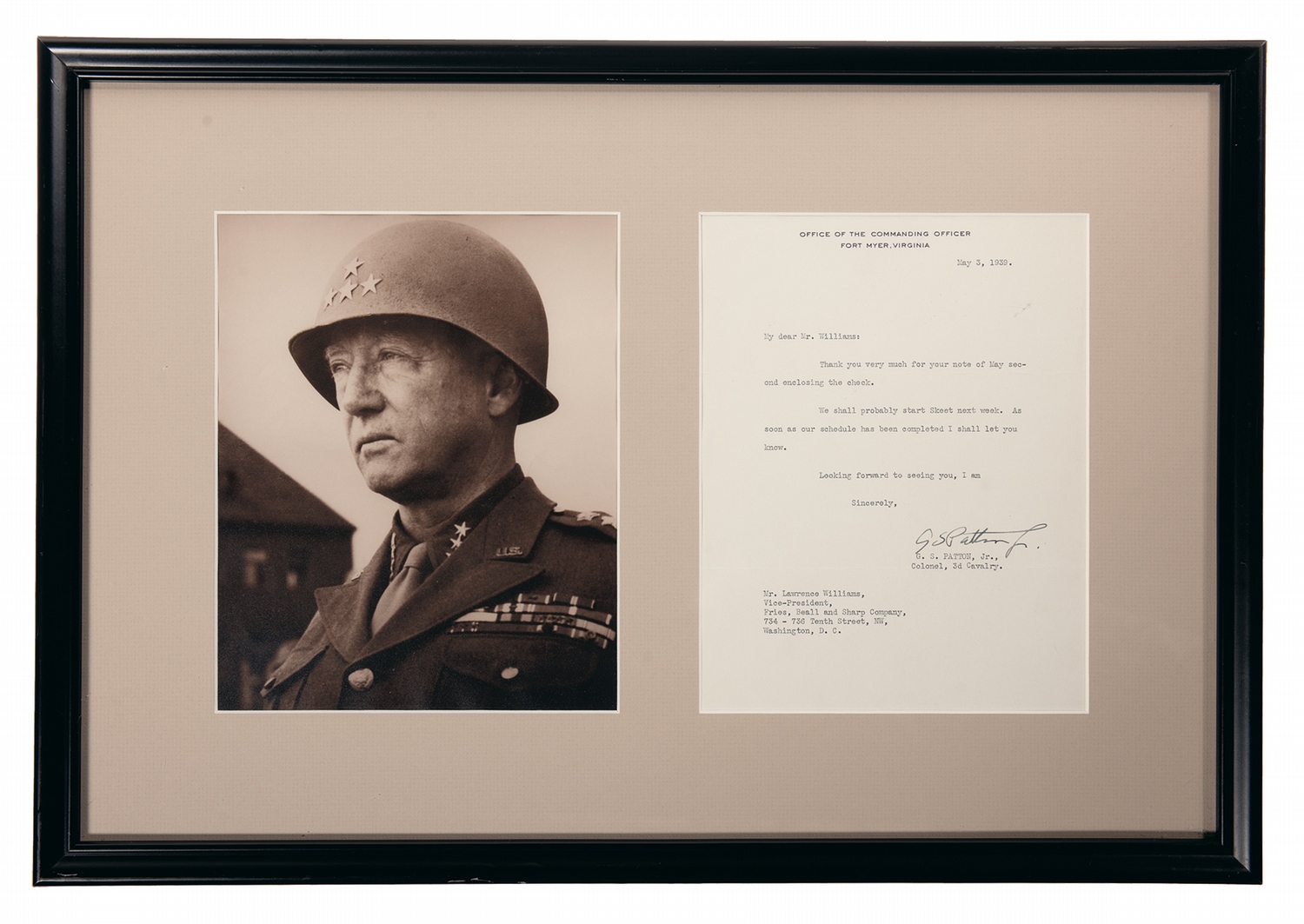 Framed Photograph and Signed Correspondence of General George S. Patton