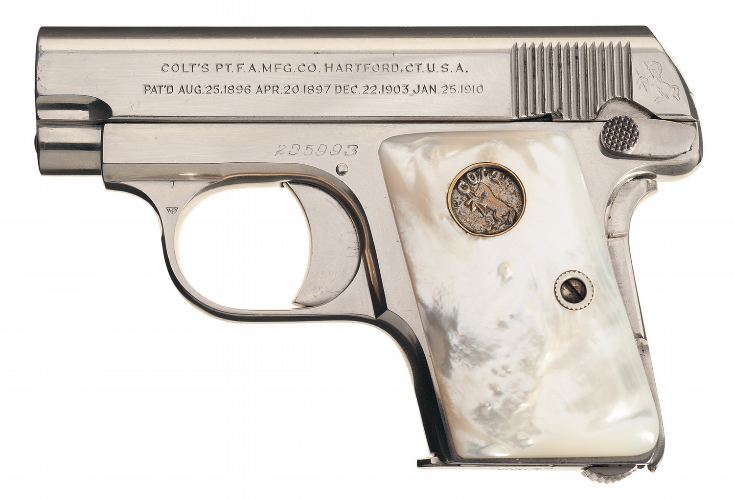 Excellent Colt Model 1908 Vest Pocket Hammerless Pistol with Pearl ...