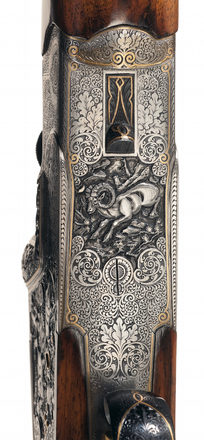 Exceptional Engraved Gold Inlaid Johann Fanzoj Ferlach Side Lock Over ...