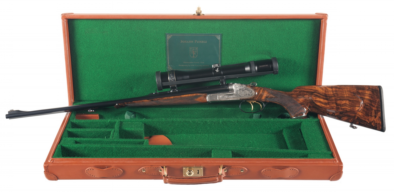 Signed Engraved Gold Inlaid Johann Fanzoj Ferlach Box Lock Double Rifle ...