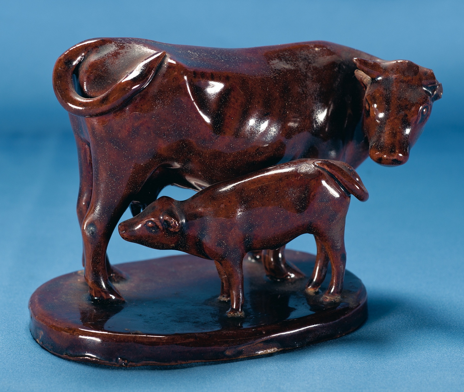 Unmarked Stoneware Monmouth Pottery Cow and Calf Figural