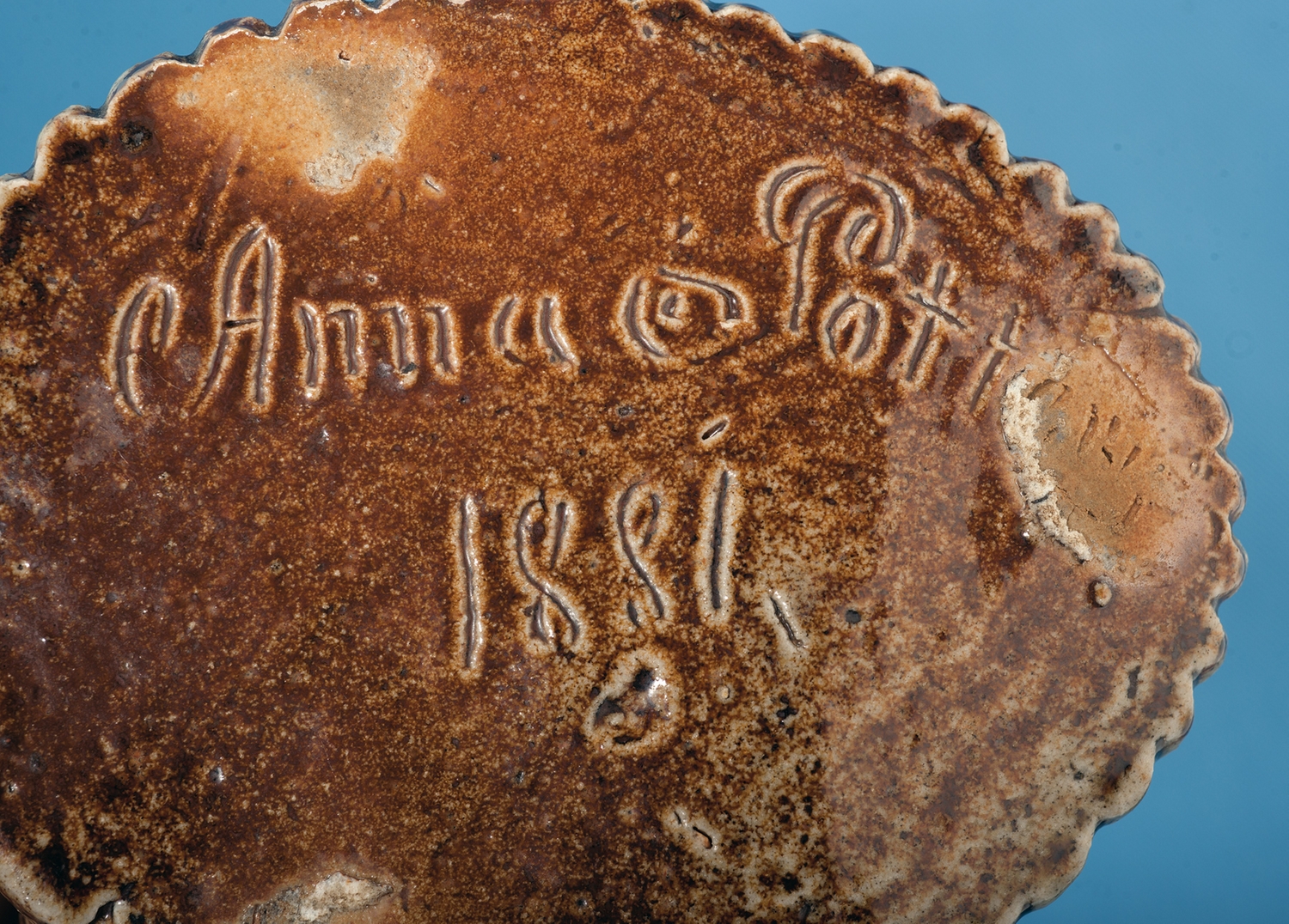 Exceptional Anna Pottery Salt Glaze Inkwell Incised "Anna Pottery 1881"
