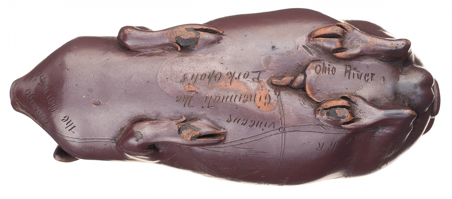 Stunning Anna Pottery Pig Flask with Presentation Poem and "Greeley ...