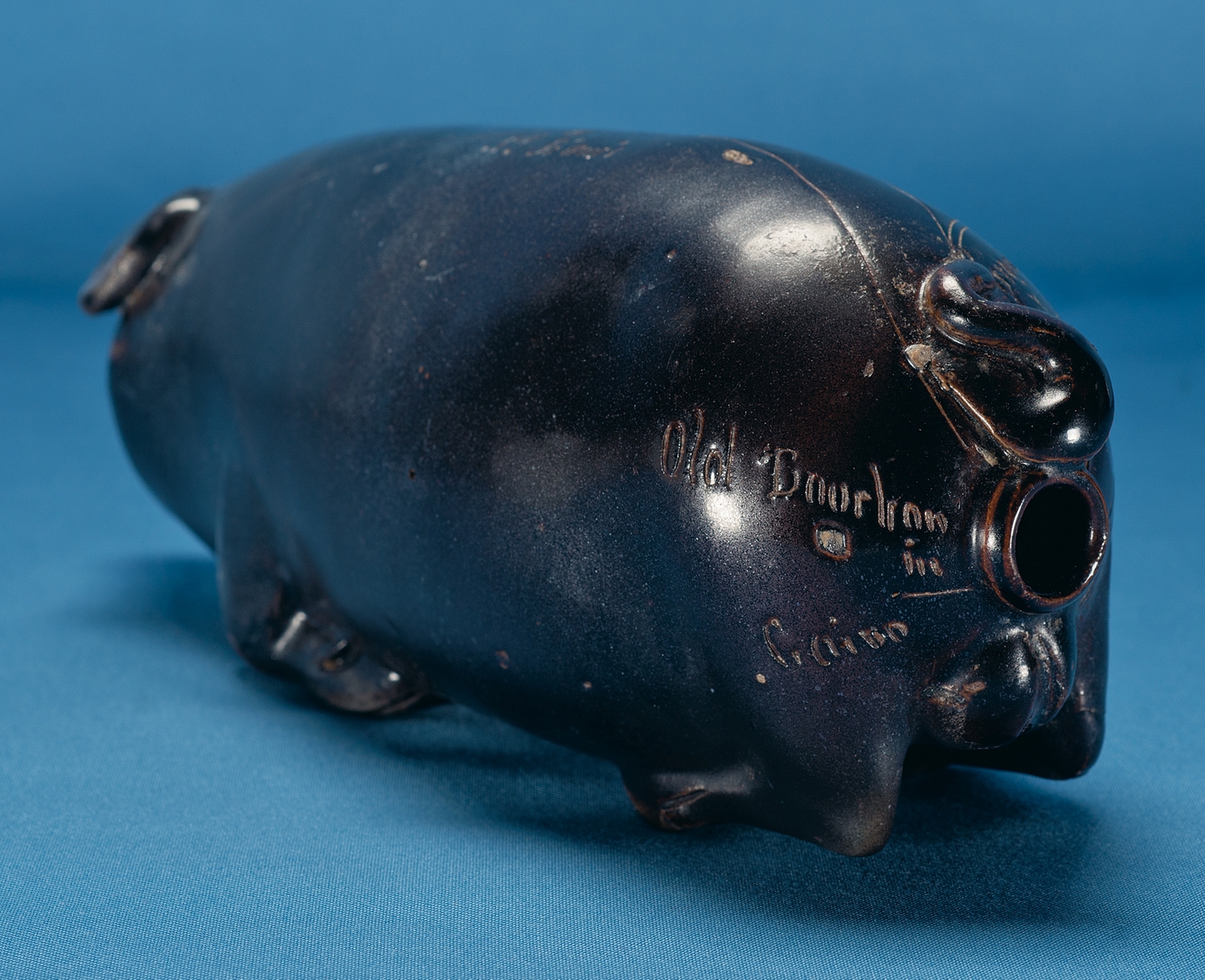 Dark Albany Slip Stoneware Pig Flask by Anna Pottery Pre-1875