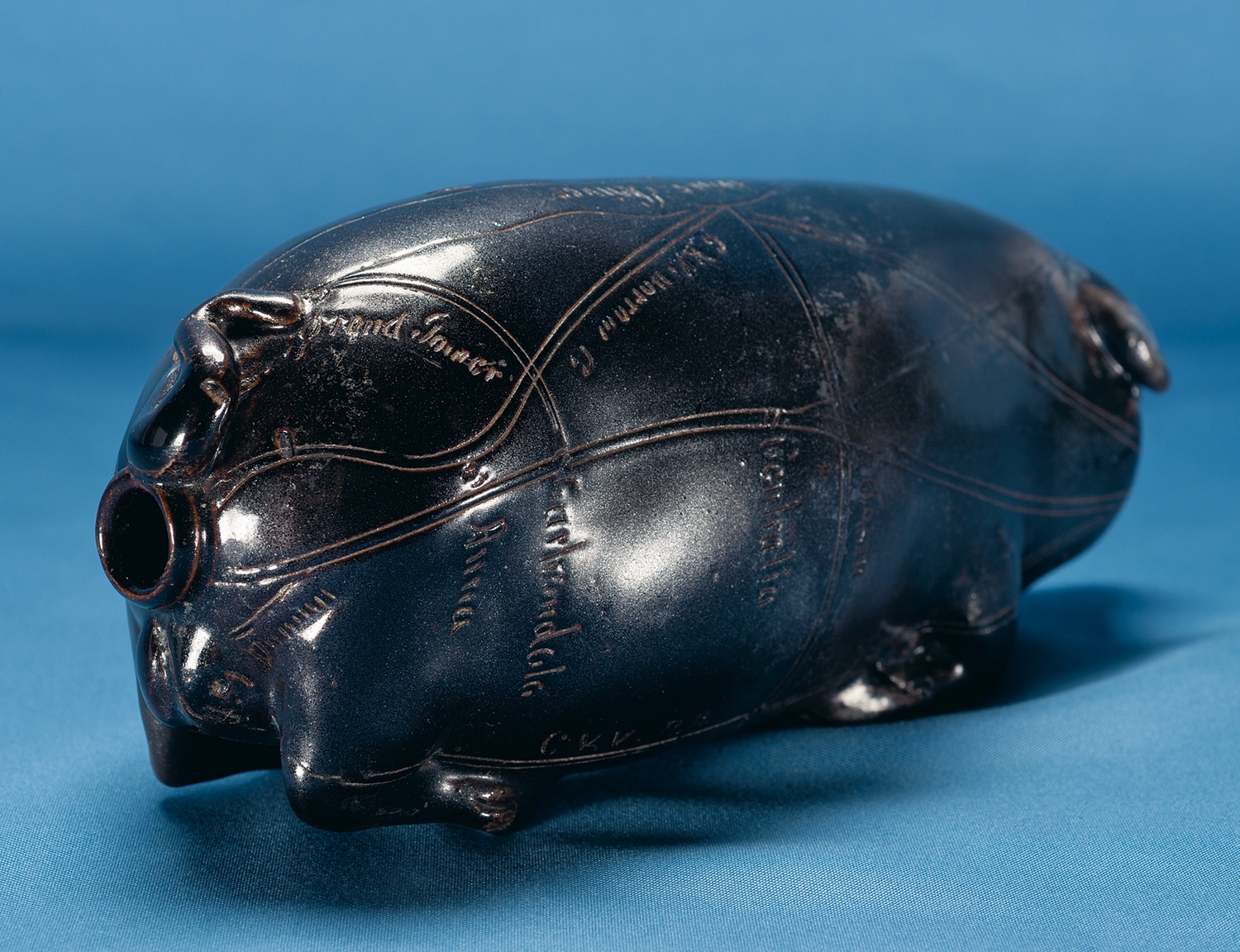 Dark Albany Slip Stoneware Pig Flask by Anna Pottery Pre-1875