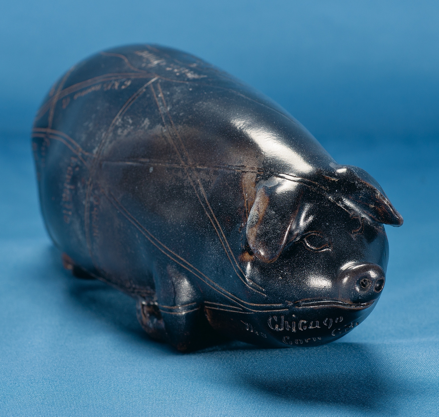Dark Albany Slip Stoneware Pig Flask by Anna Pottery Pre-1875