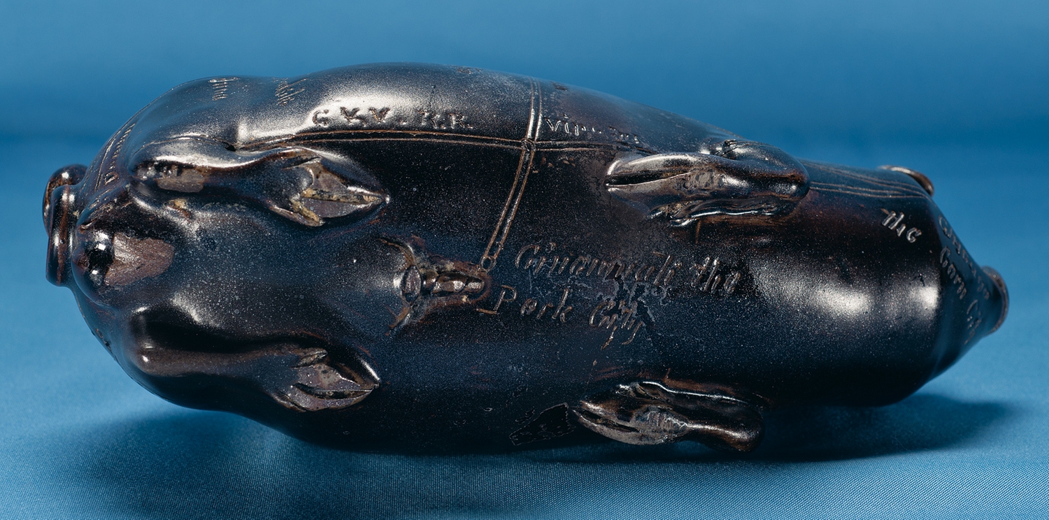 Dark Albany Slip Stoneware Pig Flask by Anna Pottery Pre-1875