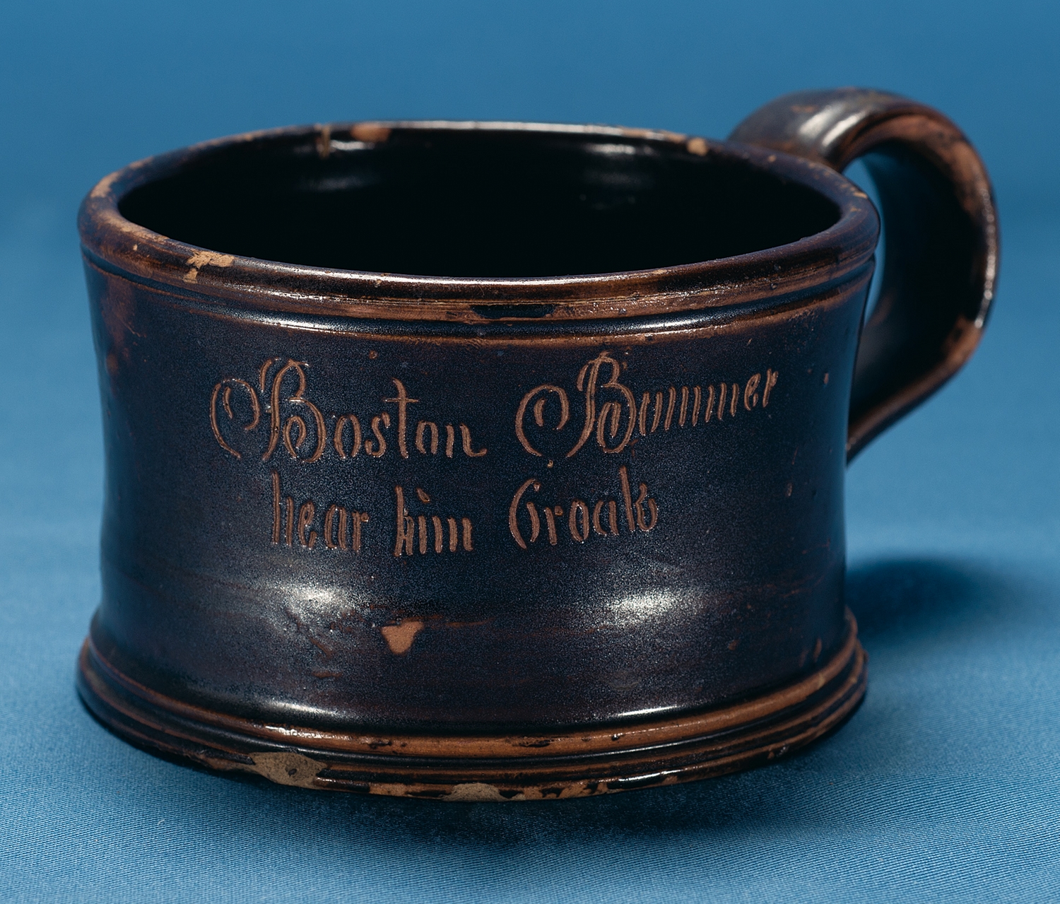 Rare Anna Pottery Frog Mug Incised "Boston Bummer Hear Him Croak ...
