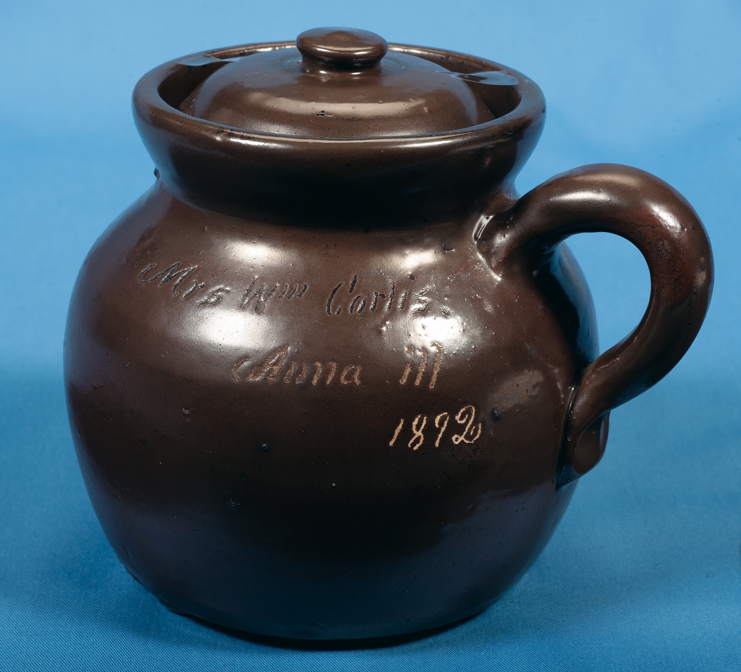 Anna Pottery Presentation Bean Pot Incised Mrs. Wm. Corlis Anna Ill 1892