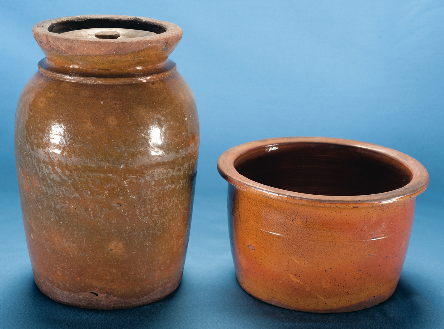 Galena Pottery Milk Pan and preserve Jar with Lid