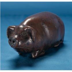 Rare Early Stoneware Pig Flask Incised "Good Old Rye/ In A Hogs ...