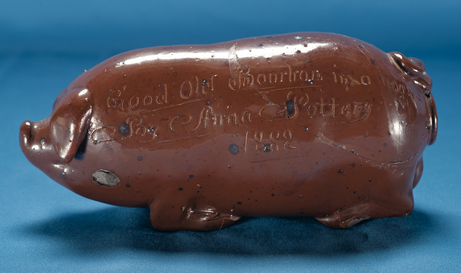 Anna Pottery Stoneware Pig Flask Incised Good Old Bourbon in a Hogs ...