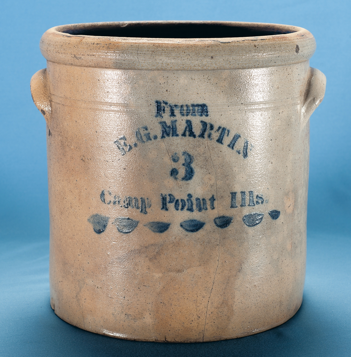 Rare Three Gallon E.G. Martin, Camp Point, Ills Crock Circa 1880