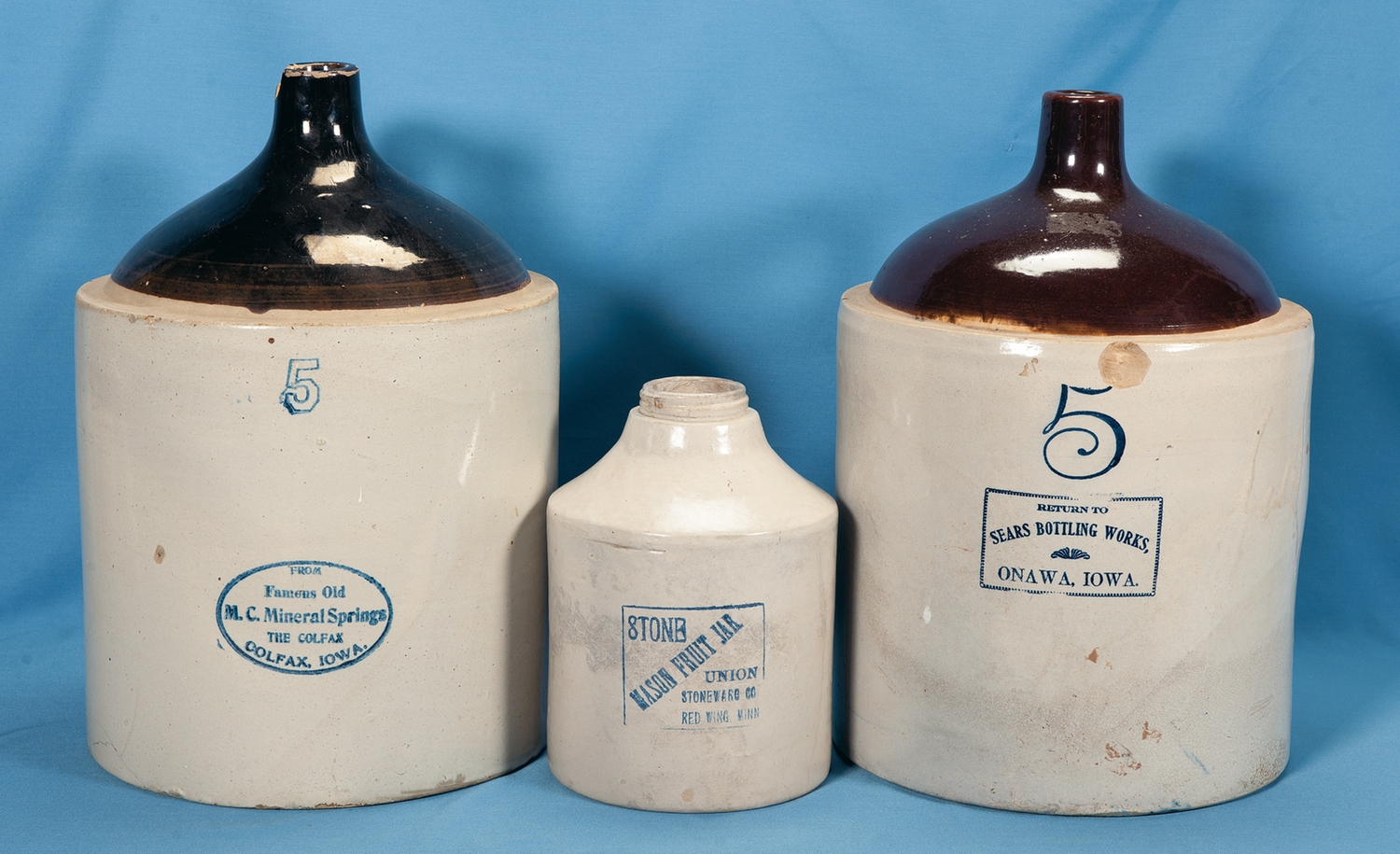 Red Wing Pottery and Midwestern Pottery Stoneware Advertising Jugs and ...