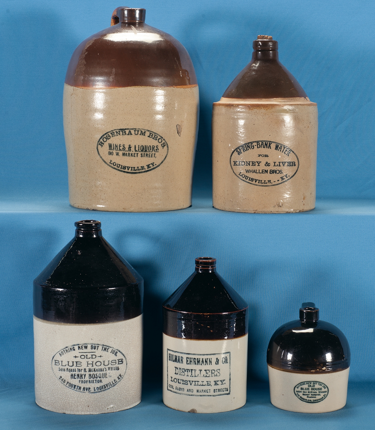 Collection of Kentucky Liquor Advertising Jugs