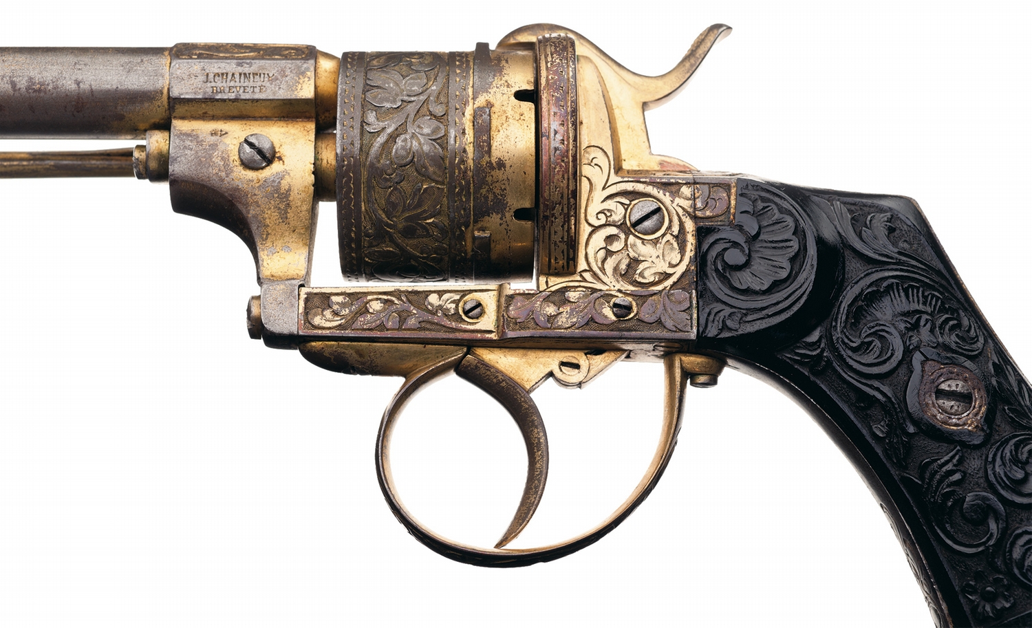 Attractive Engraved Gold Plated J. Chaineux Pinfire Double Action ...
