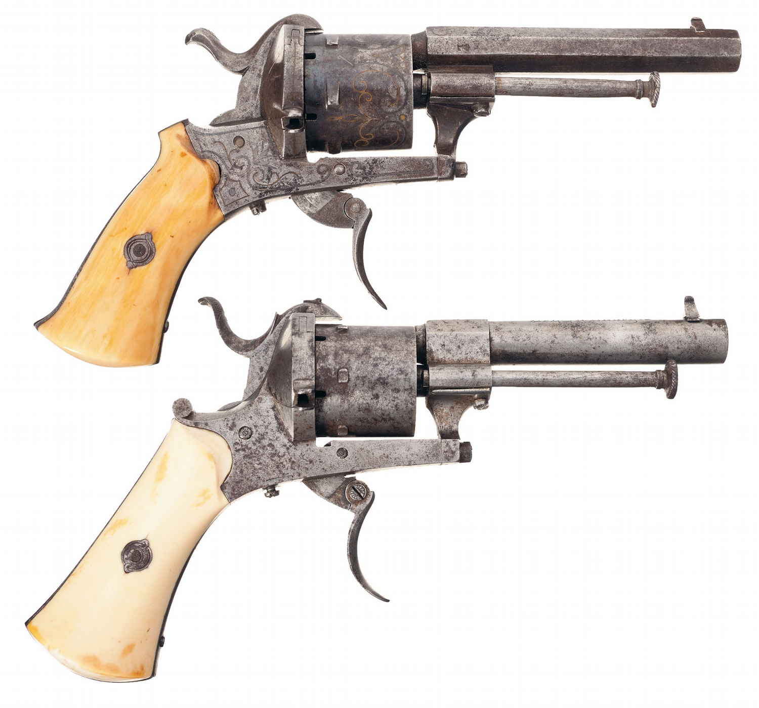 Collector's Lot of Two Pinfire Revolvers -A) Inlaid Belgian Pinfire ...