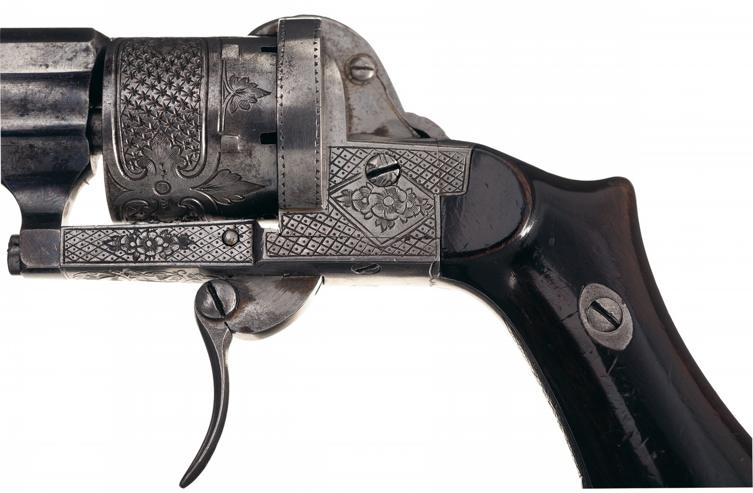 Uniquely Cased Engraved French Pinfire Revolver
