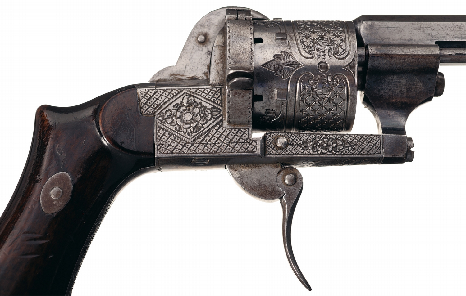 Uniquely Cased Engraved French Pinfire Revolver