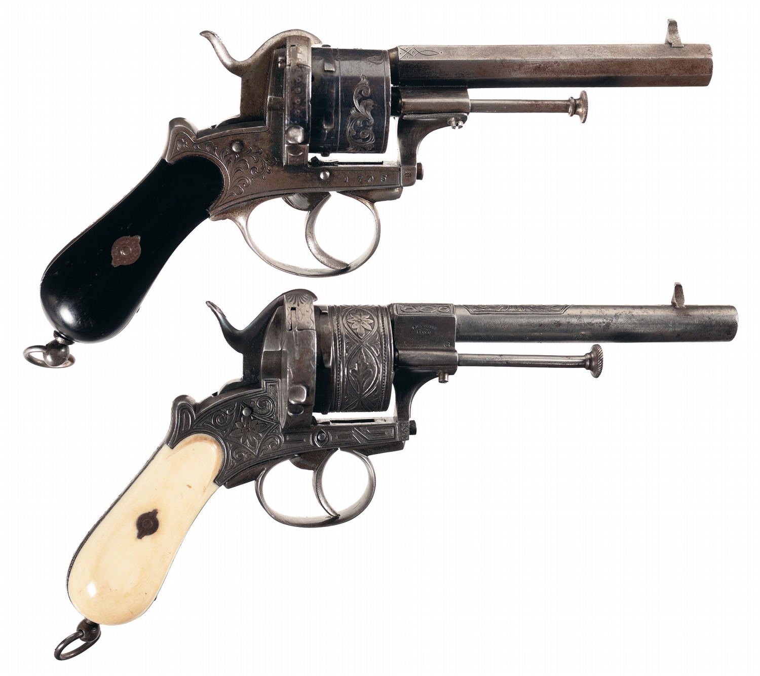 Two Pinfire Revolvers -A) Unmarked Engraved Belgium Double Action ...