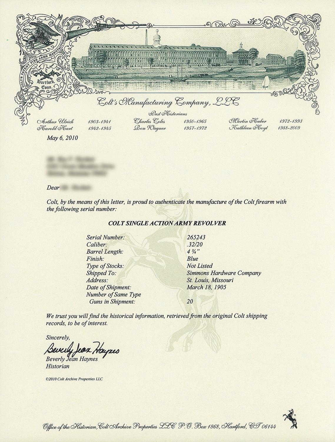 Colt Single Action Army Revolver with Factory Letter