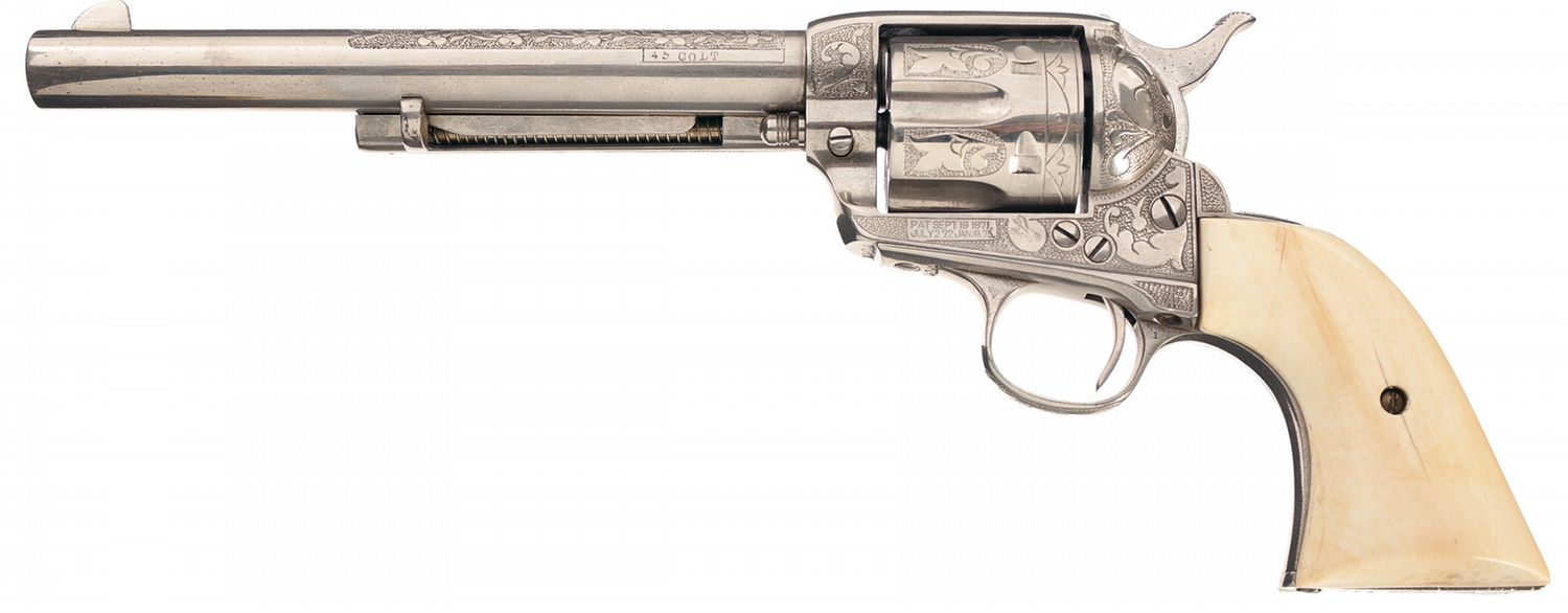 Cased Custom Engraved Colt Single Action Army Revolver with Ivory Grips