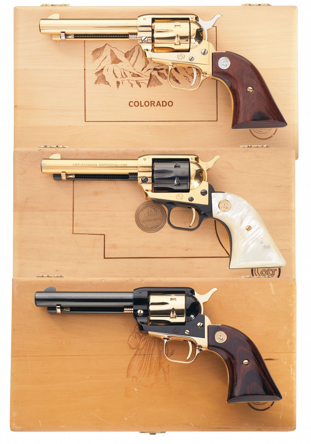 Three Cased Colt Commemorative Frontier Scout Revolvers -A) Cased Colt ...