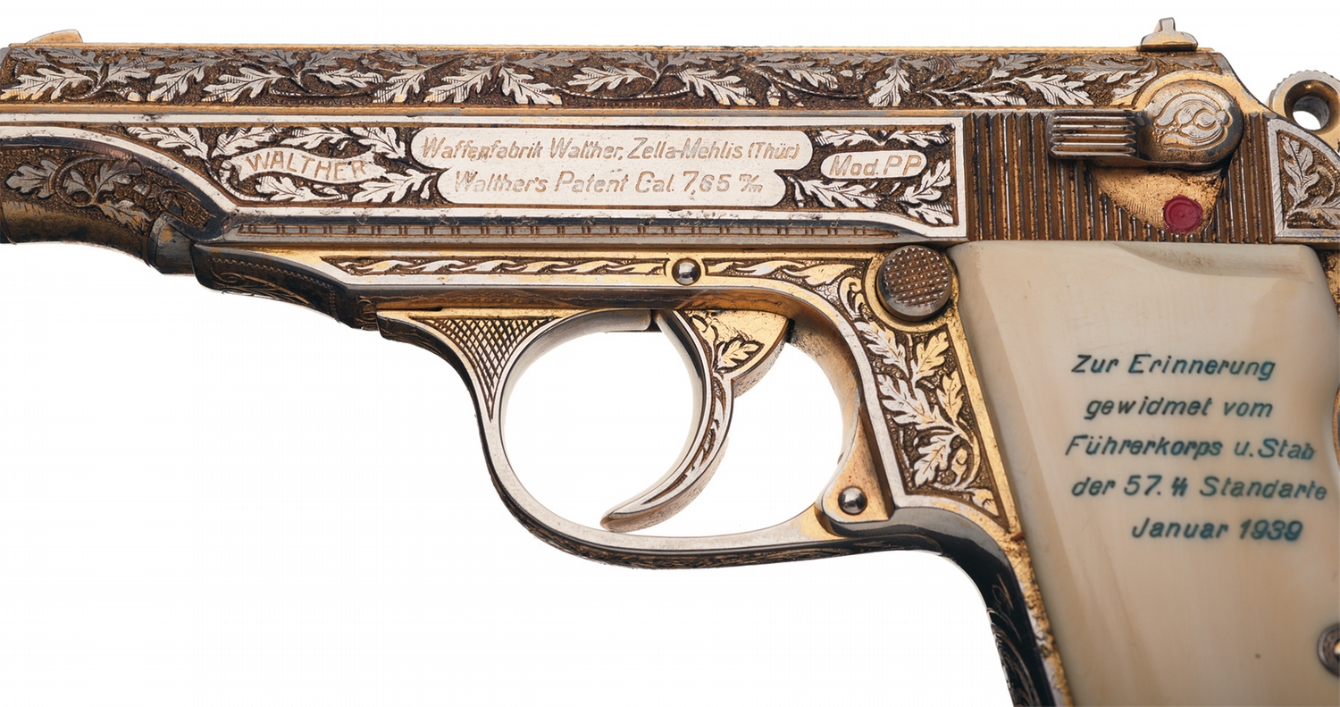 Exceptional Cased WWII Walther Factory Engraved, Deluxe Gold Plated ...